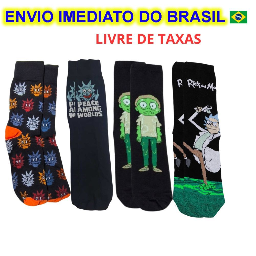 Meias divertidas de skate para homens e mulheres de desenho animado Rick e Morty cano longo alto ...