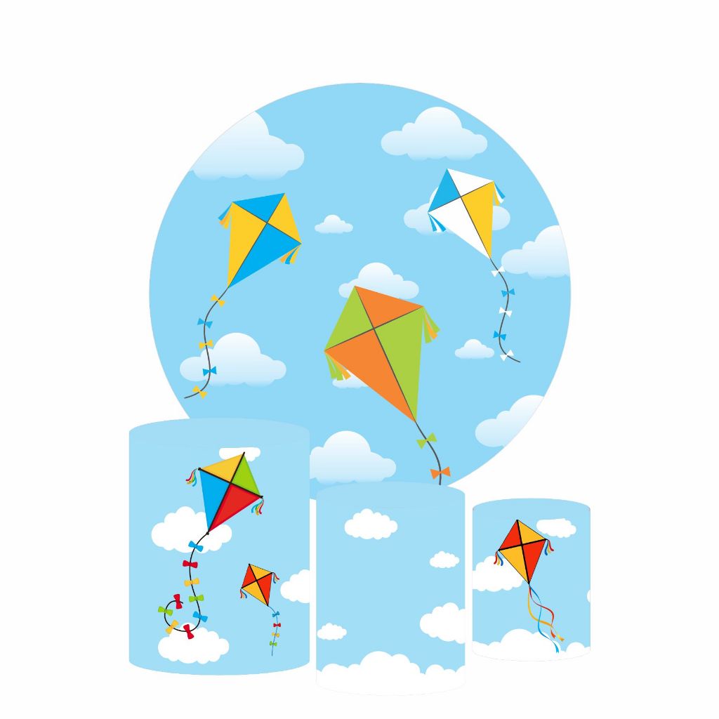 Kit Painel Redondo 1,50 + Trio Capas de Cilindro Tema Pipa Infantil ...