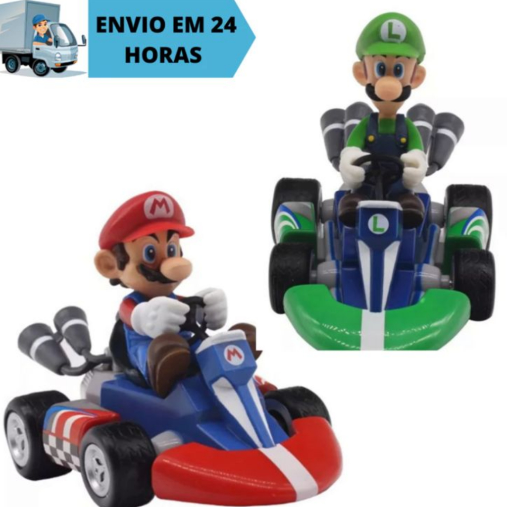 Combo Kit 2 Mario E Luigi Kart Puxar Para Trás Do Carro De Corrida ...