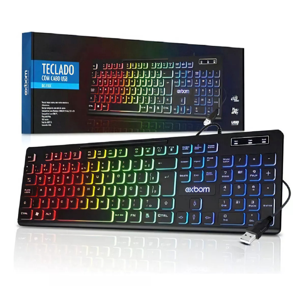 Teclado Gamer RGB Com LED Iluminação Colorido Com Fio ABNT2 (Com a ...