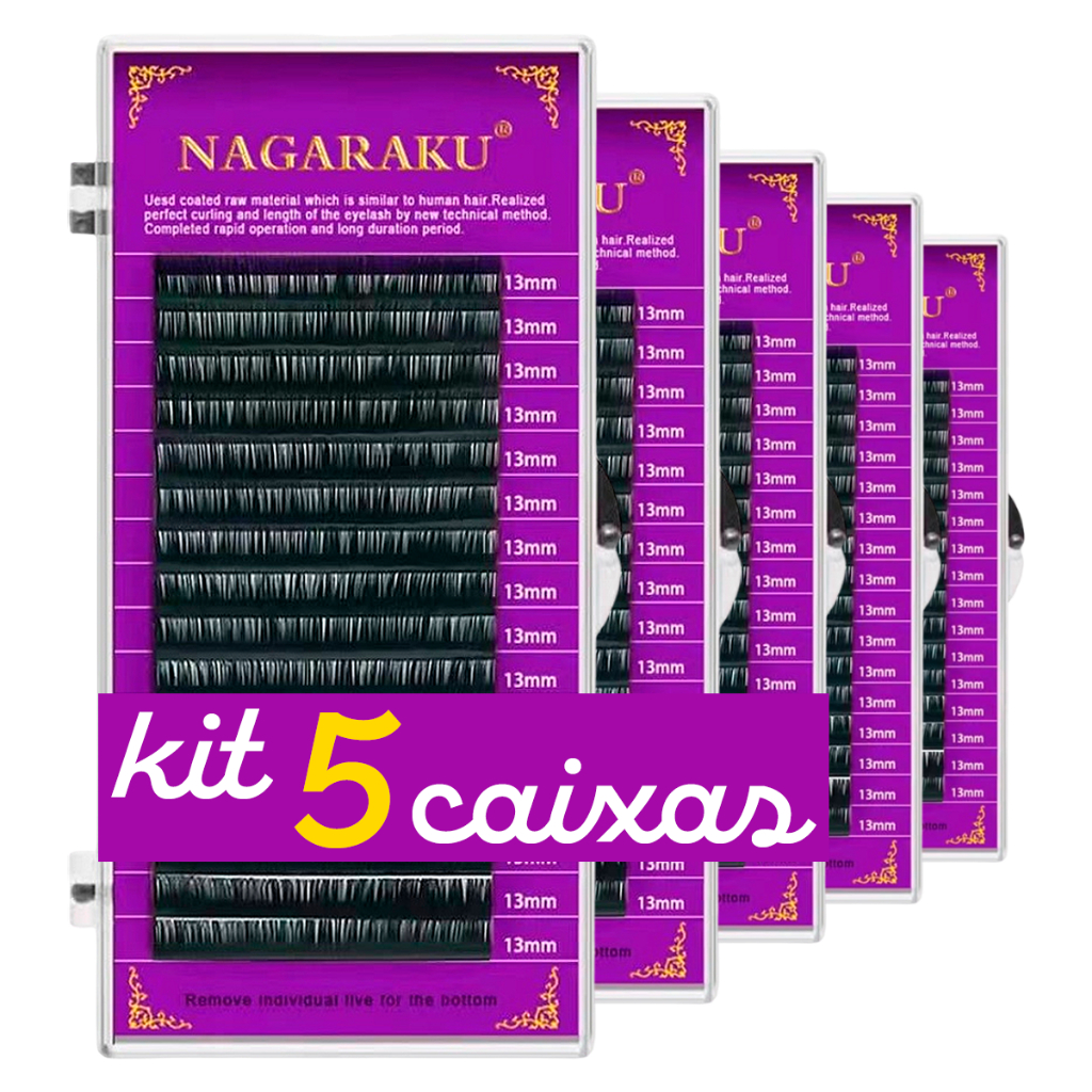 Kit 5 Cílios Nagaraku Original Extensão de Cilios Fio a Fio Volume ...