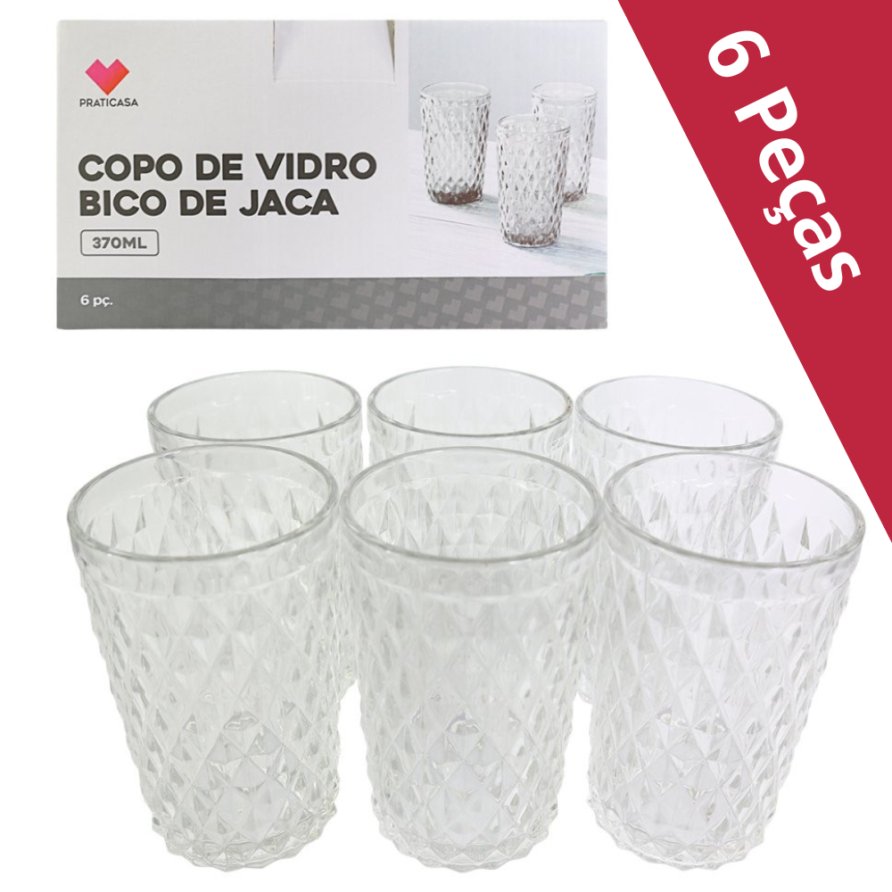 Jogo 6 Copos Diamante De Vidro Transparente Bico De Jaca Para Servir Água Suco Refrigerante ...