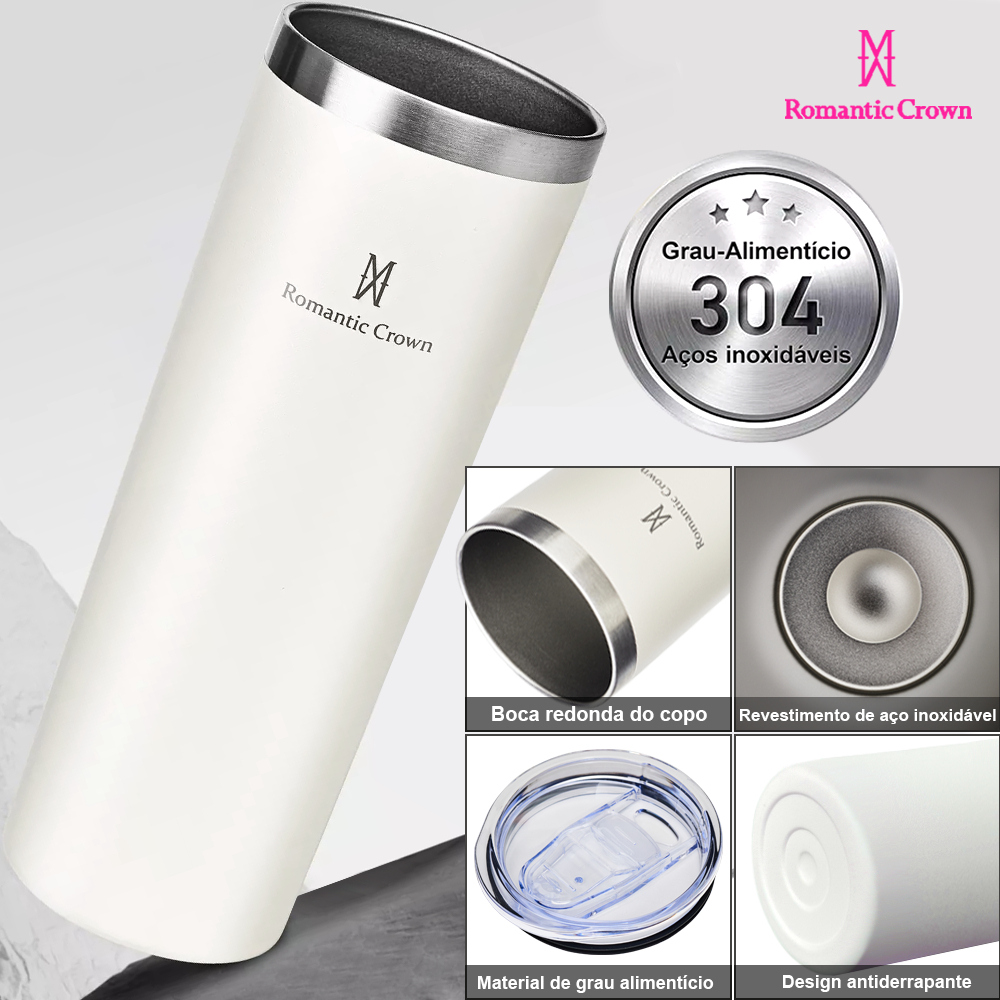 ROMANTIC CROWN Copo Térmico Inox 600ml com Tampa Hermética e Canudo ...