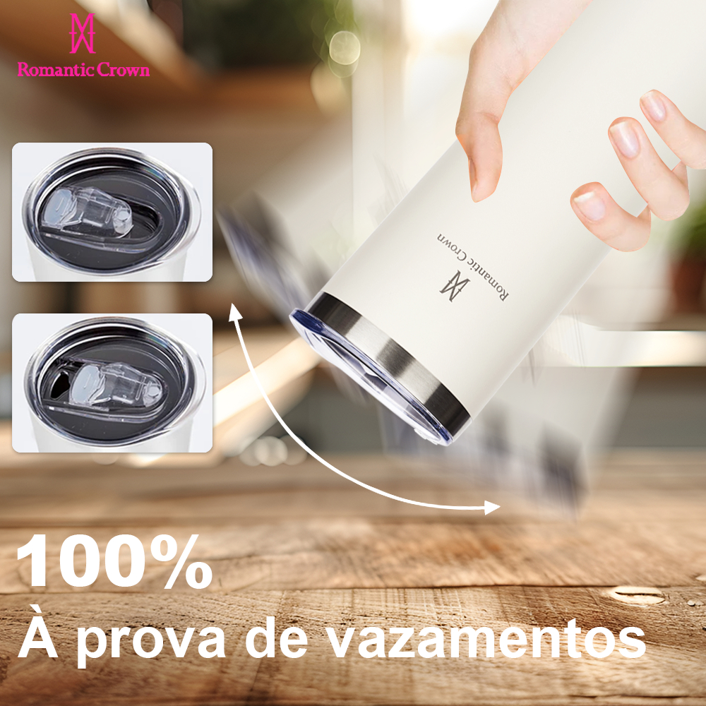 ROMANTIC CROWN Copo Térmico Inox 600ml com Tampa Hermética e Canudo ...