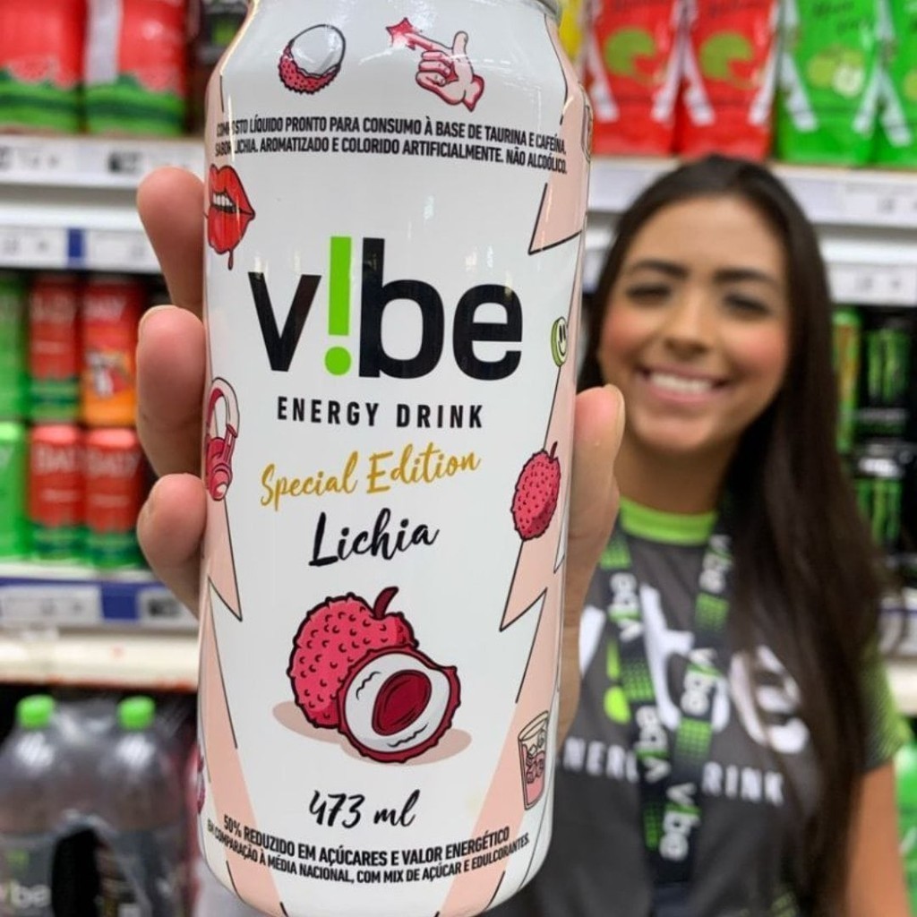 Energético Vibe Energy Drink 473ml Sabor Lichia Lata promoção atacado e ...