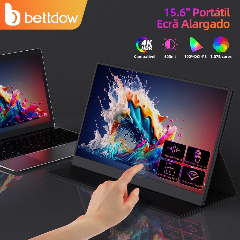 Monitor Portátil Touch Screen 15.6'' 1920*1080P 4K Com Tela Sensível Ao ...