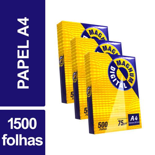 Papel Sulfite A4 75g MAGNUM DIGITAL - 3 PACOTES DE 500 FOLHAS CADA ...