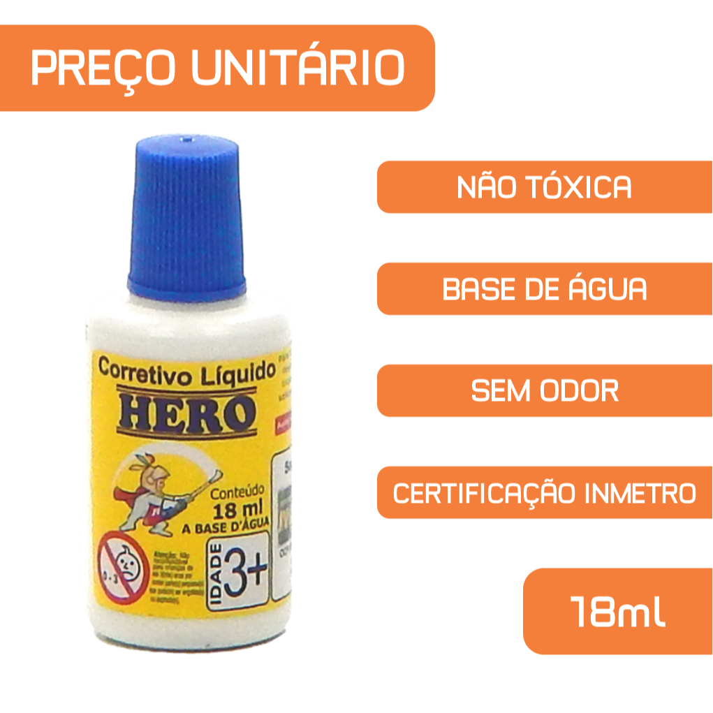 Corretivo Liquido Escolar 18ml - Marca HERO | Shopee Brasil