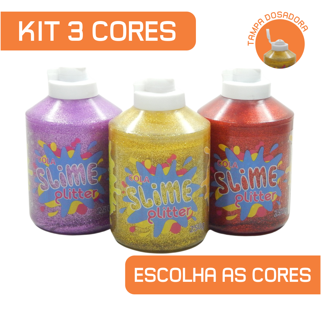 Cola Slime Glitter 250ml - Marca HERO - Kit com 3 potes | Shopee Brasil