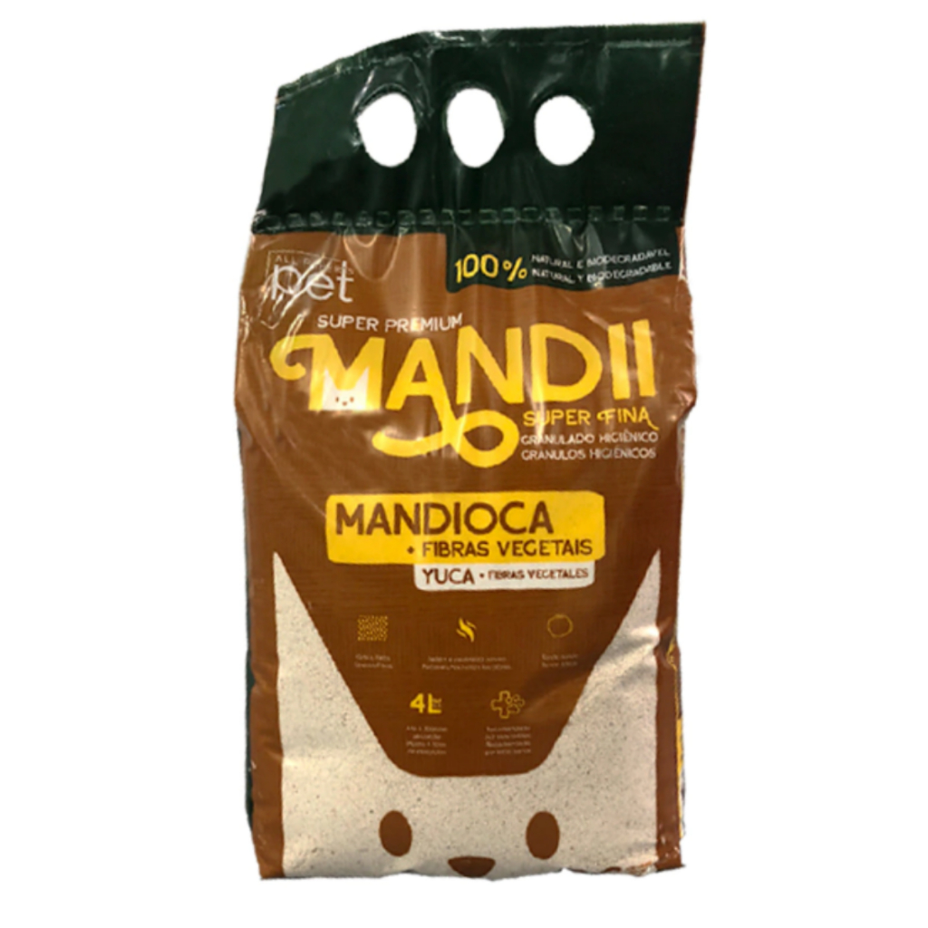 Areia Gato Mandii Super Fina Granulado Higiênico Mandioca e Fibras ...