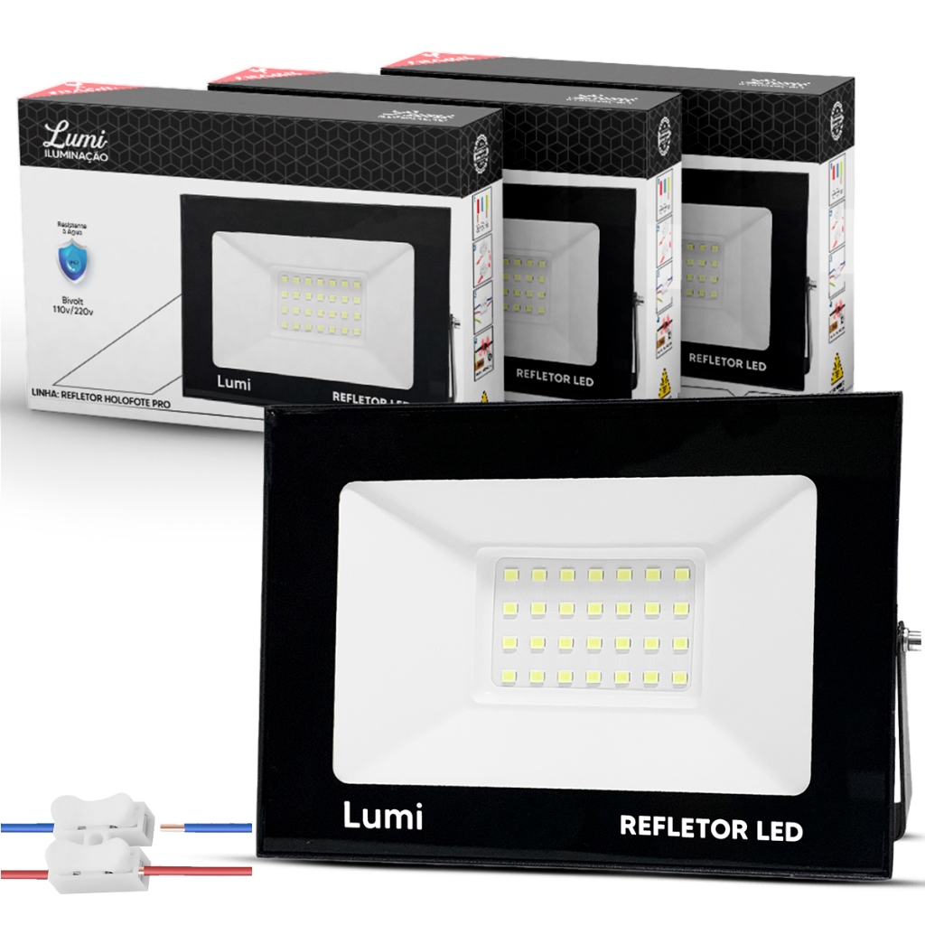 Kit 3 Refletor Led Lumi Holofote 100w 6500k Ip66 Bivolt | Shopee Brasil