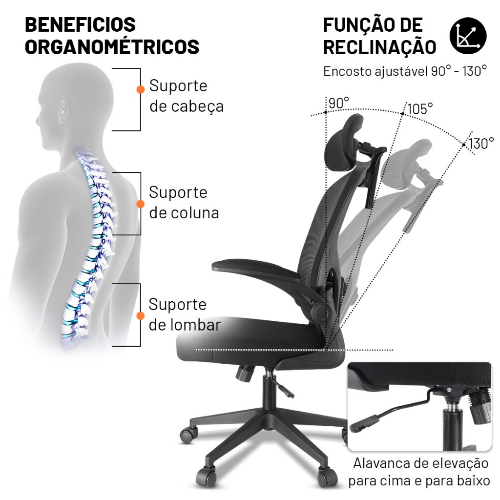 Cadeira De Escritório Ergonômica Python Fly Com Suporte Para Lombar ...