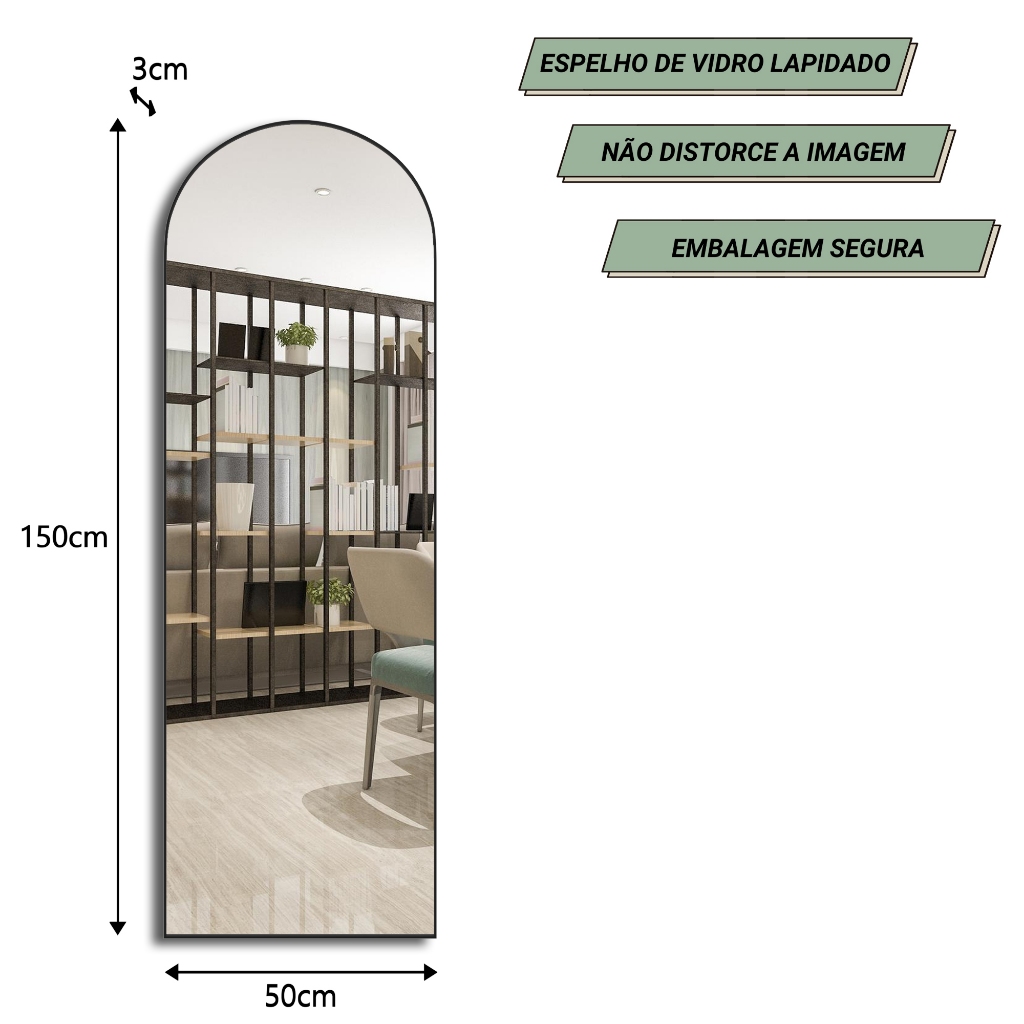 Espelho Base Reta Oval 150X50 Corpo Inteiro Grande Moderno Lançamento ...