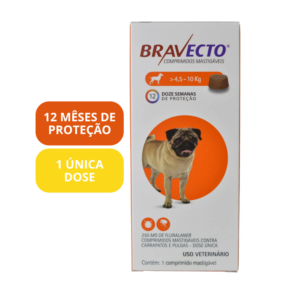Bravecto Antipulgas e Carrapatos Para Cães de 4,5 a 10kg MSD | Shopee Brasil