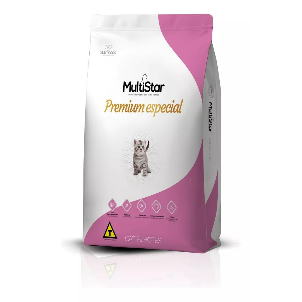 Ração Multistar para Gatos Filhotes sabor Carne, Frango E Peixe 10,1kg ...
