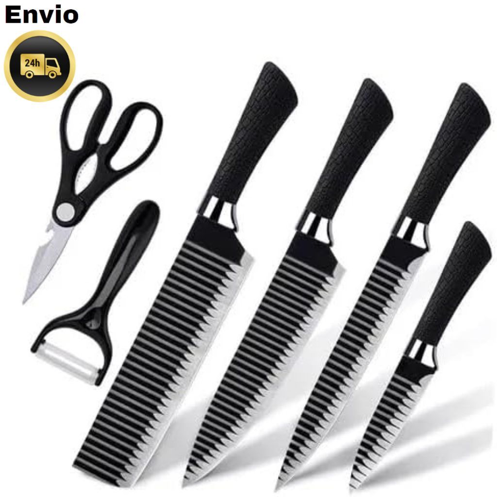 Kit Facas 6 Peças de Churrasco e Cozinha Antiaderente Super Afiadas ...