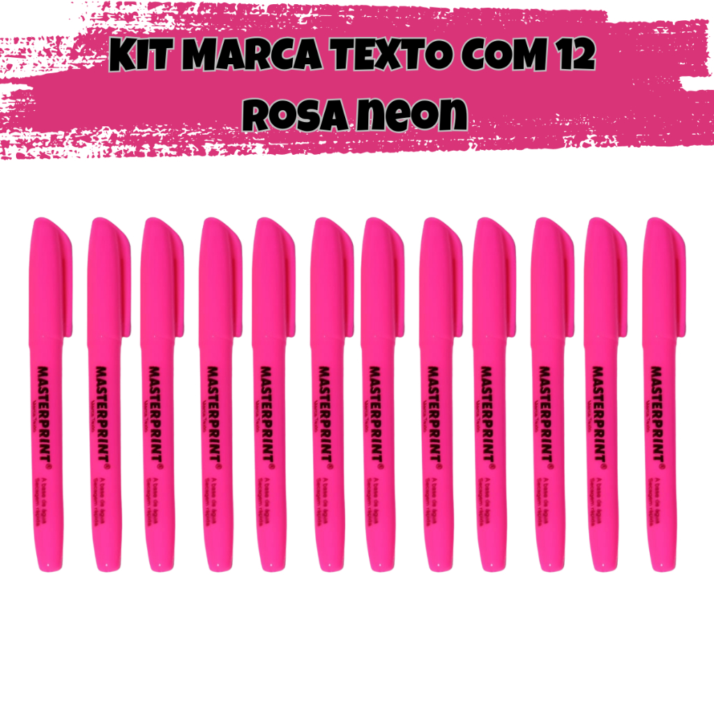 Kit 12 canetas Marca Texto Rosa Neon Marcador de Texto Masterprint ...