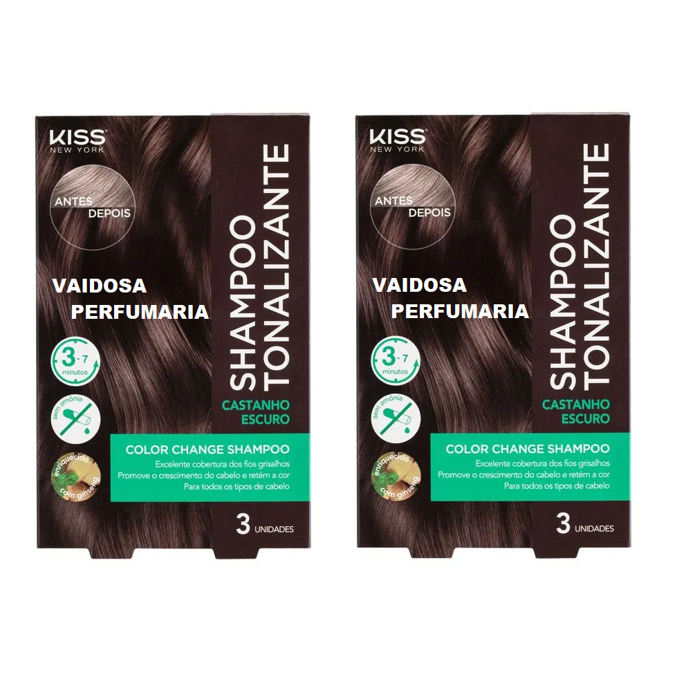 Kit 2 Caixas Shampoo Tonalizante Color Change Castanho Escuro Kiss New ...