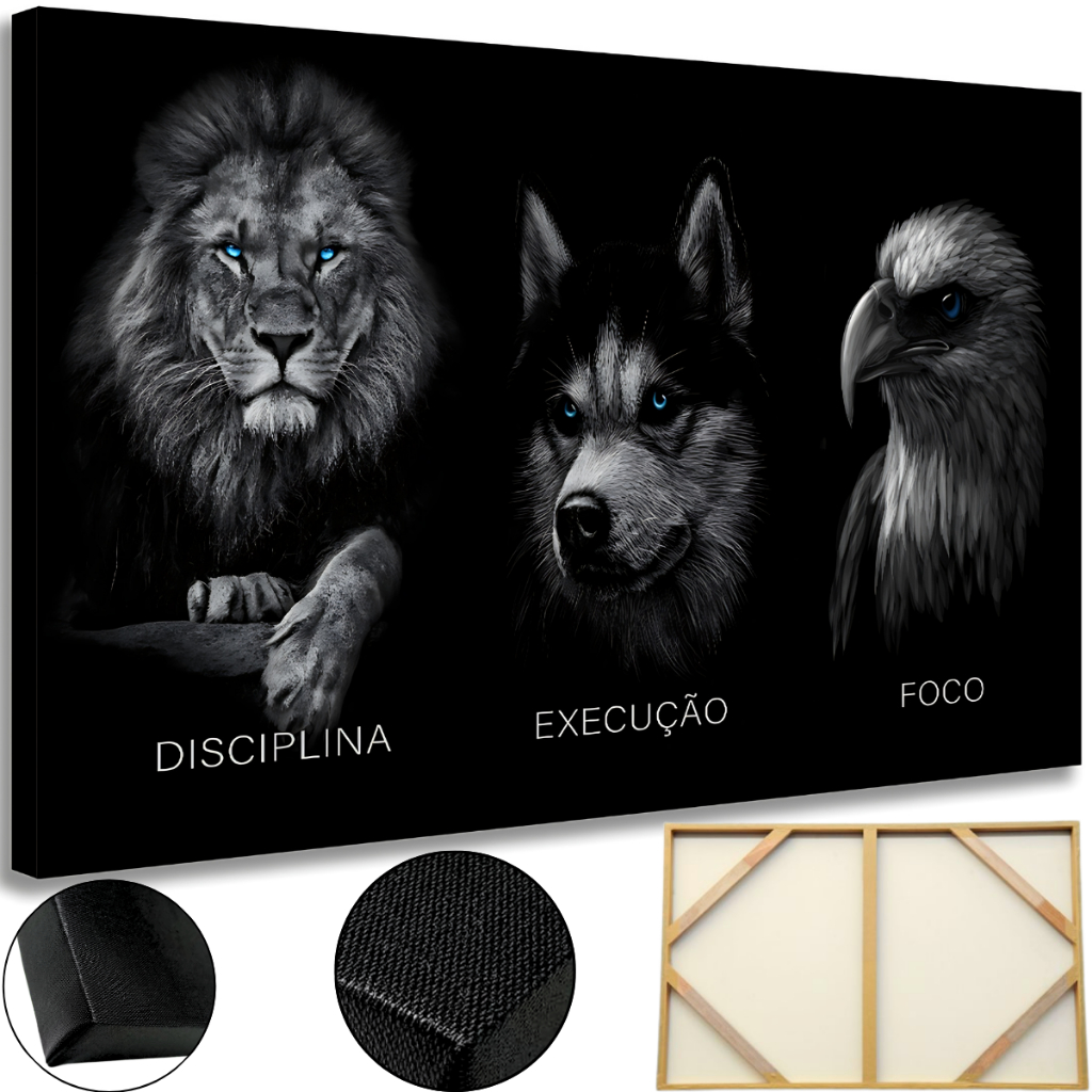 Quadro Grande Decorativo Foco Disciplina Execucao Leao Lobo Aguia Tela ...