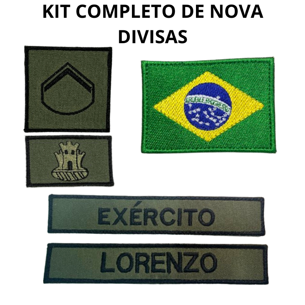 Kit Novas Divisas do Exército RUE Nome Om Bandeira e Sutaches De Baixa ...