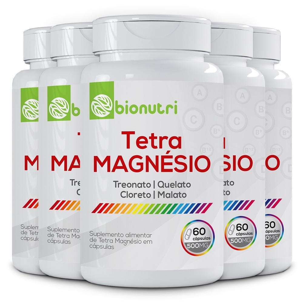 Kit 5x Tetra Magnesio - Treonato Quelato Cloreto e Malato 500mg 60 Capsulas - Bionutri | Shopee ...