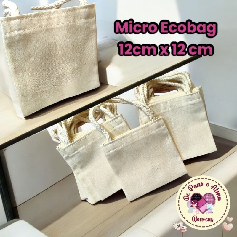 20 Micro Ecobag 12 x 12 cm Mini Ecobag 100% Algodão para Bombons, Bijuterias, Mini Lembrancinhas ...