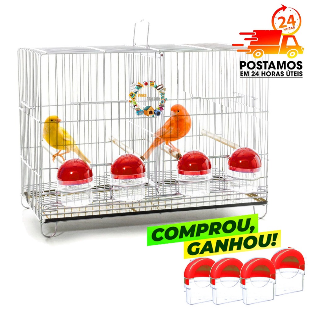 Gaiola 4 Comedouro Para Canário Belga Terra Papa Capim Tizil Mandarim ...