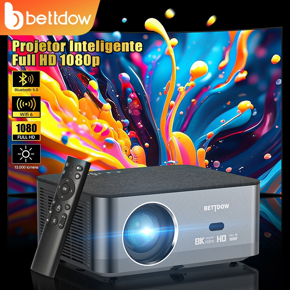BETTDOW Projetor Full HD 1080P 4K/8K Vídeo Home Theater Foco Automático ...