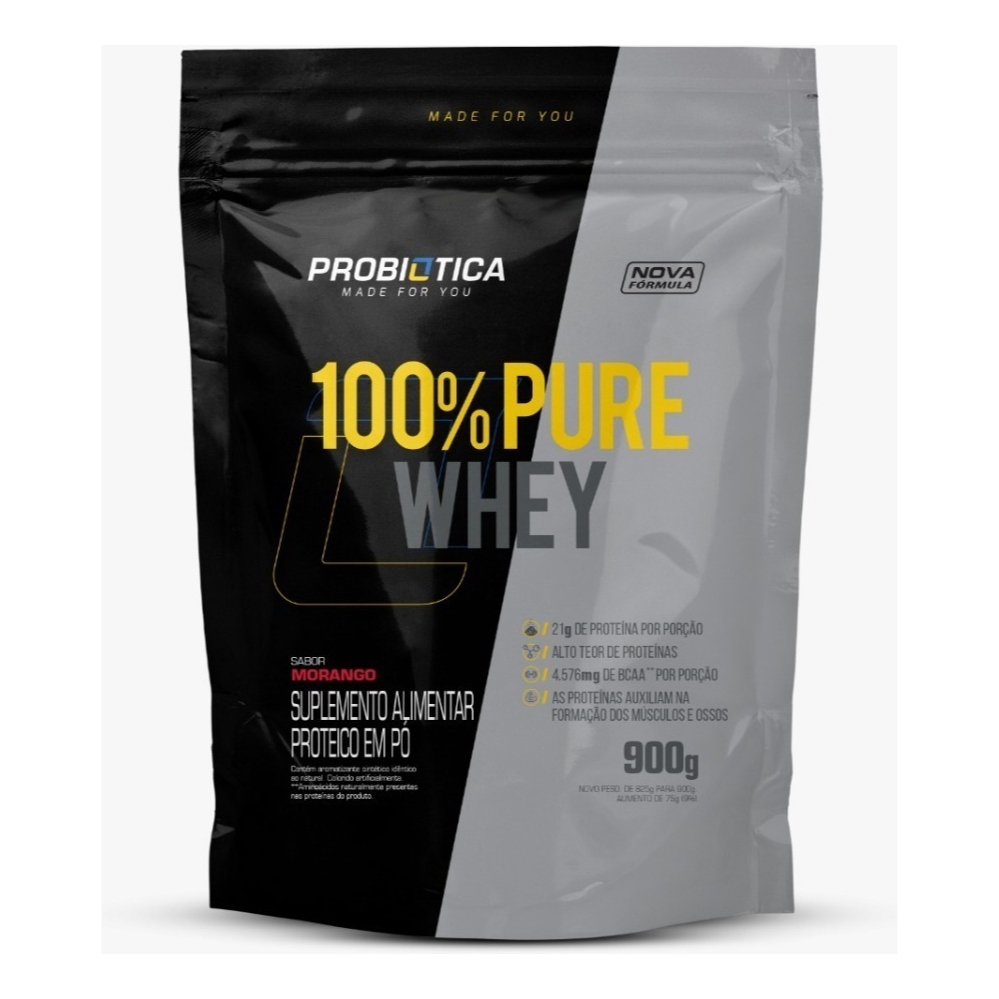 100 Pure Whey Protein Concentrado Refil 900g Sabores Probiótica