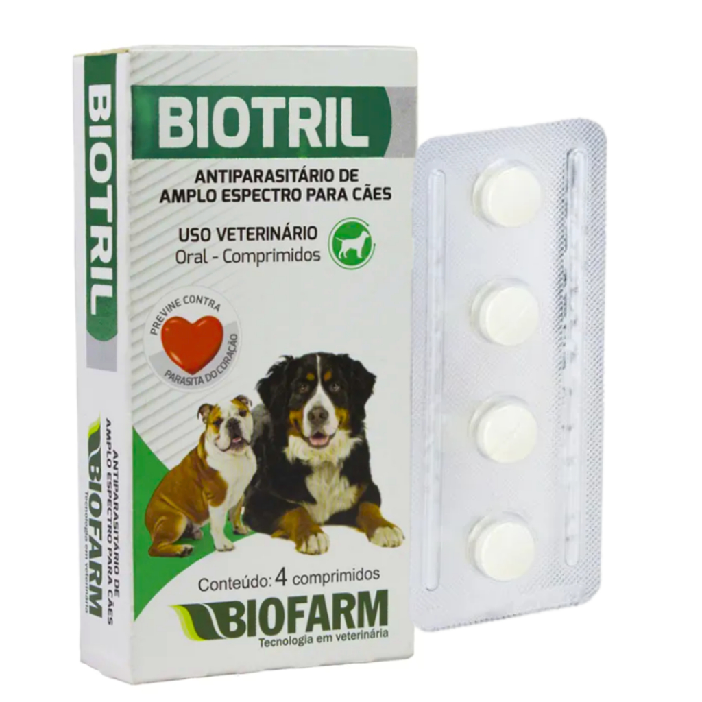 Biotril - Vermífugo de amplo espectro para cães - 4 comprimidos ...