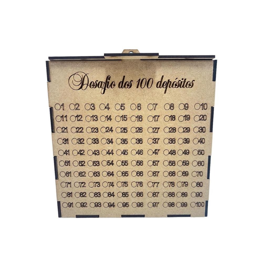 CAIXA DE 5 MIL DESAFIO DOS 100 DEPOSITOS EM MDF CRU. GUARDE 10 MIL REAIS COM ESTE COFRE COFRINHO ...