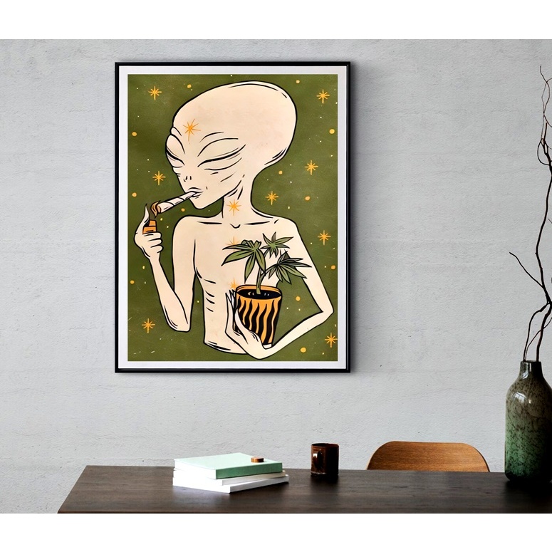 Quadro extrarrestre alien fumando 23x33 ou 33x43 2 modelos, escolha ...