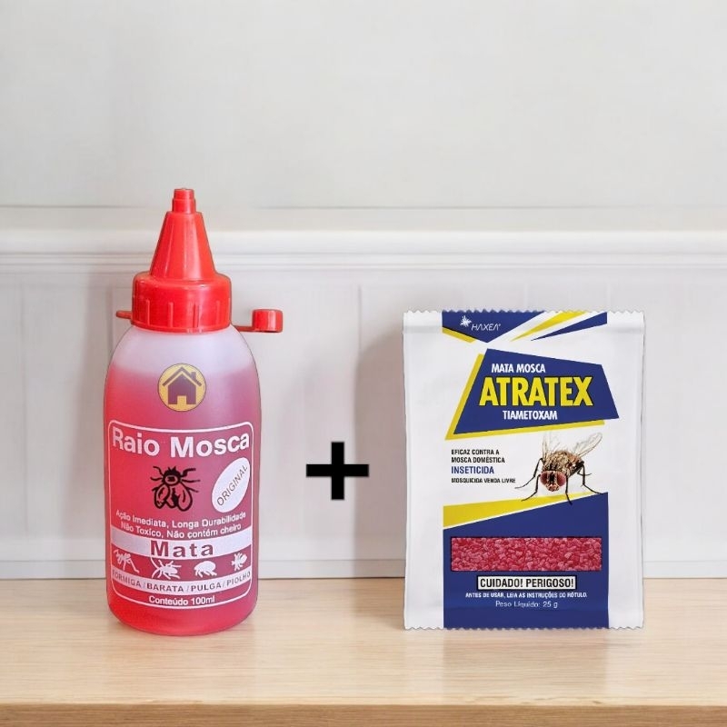 Kit Mata Mosca 01 UNidade Raio Mosca 100ML + 01 Unidade Atratex 25G Contra Insetos | Shopee Brasil