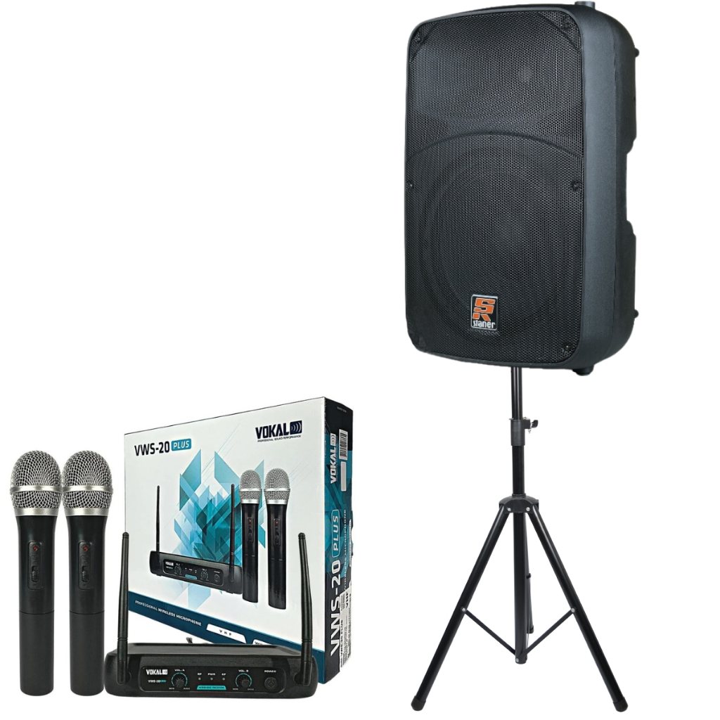 Kit Caixa De Som Amplificada Staner Sr315a Bluetooth + Microfone Sem Fio Duplo Vws20 + Tripé ...