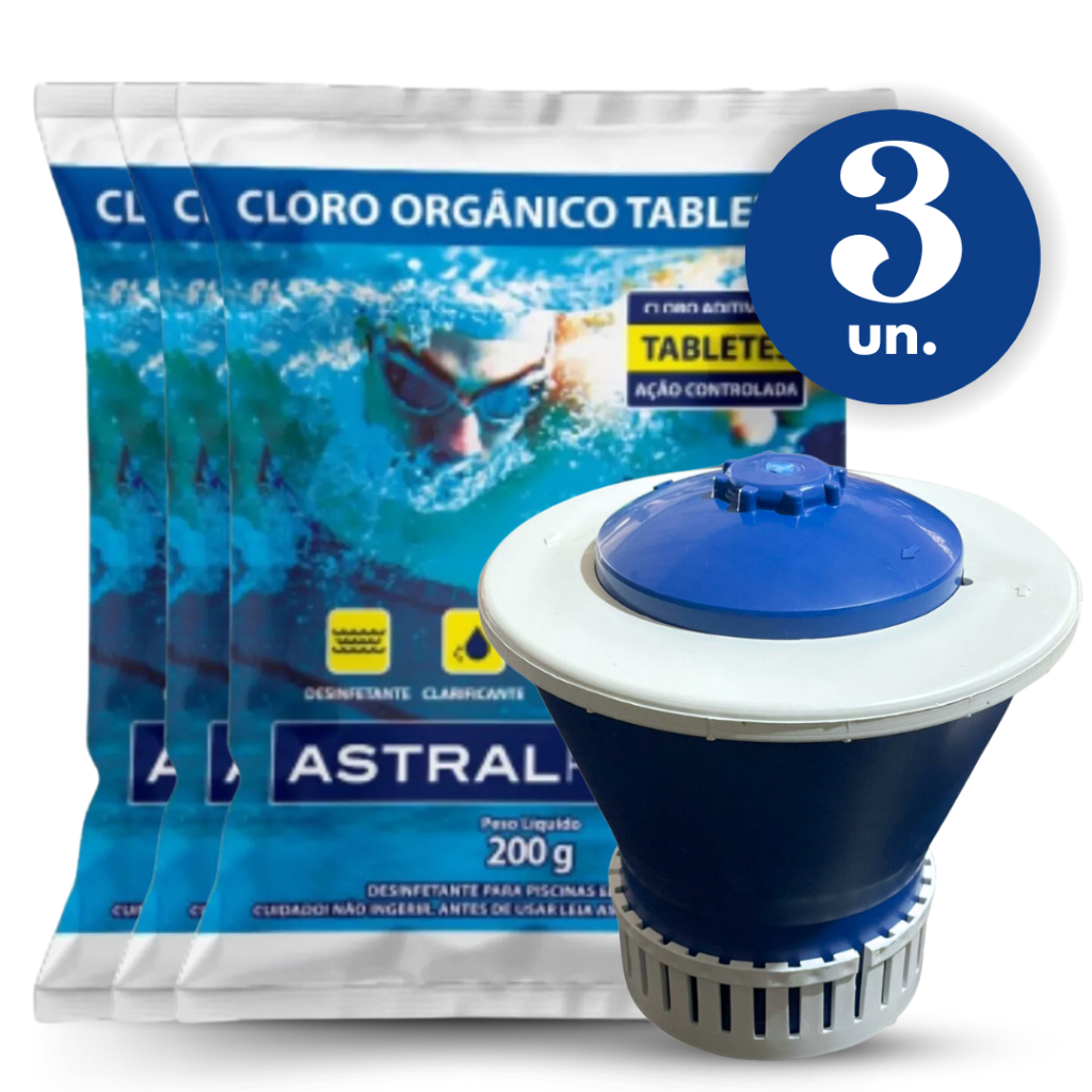 Kit 03 Pastilha Tablete Para Limpeza Piscina + 01 Margarida Clorador ...