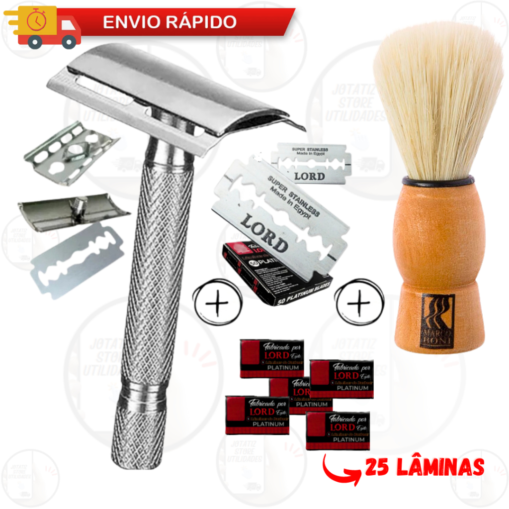 Kit Aparelho De Barbear Barbeador Metal Recarregável Com Lâmina Retrô ...