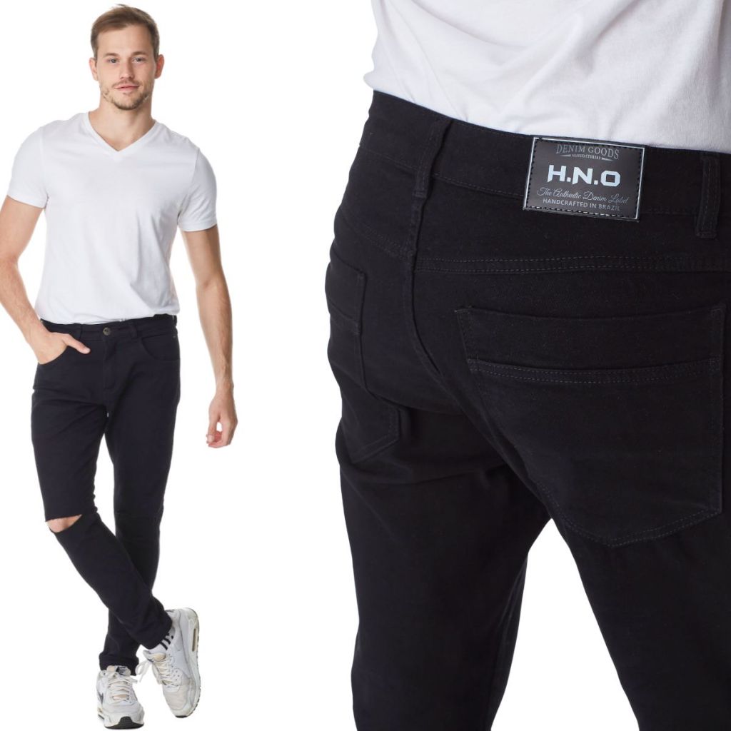 Calça Jeans Masculina HNO Preto Rasgado no Joelho | Shopee Brasil