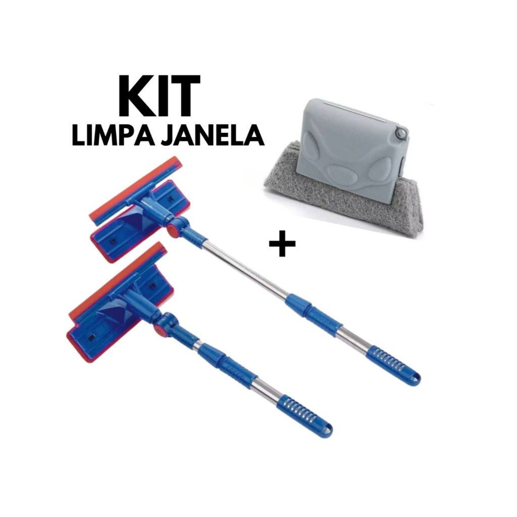 KIT Rodo Limpa Vidro + Escova Limpeza Cantos Janela Multiuso 2 em 1 ...