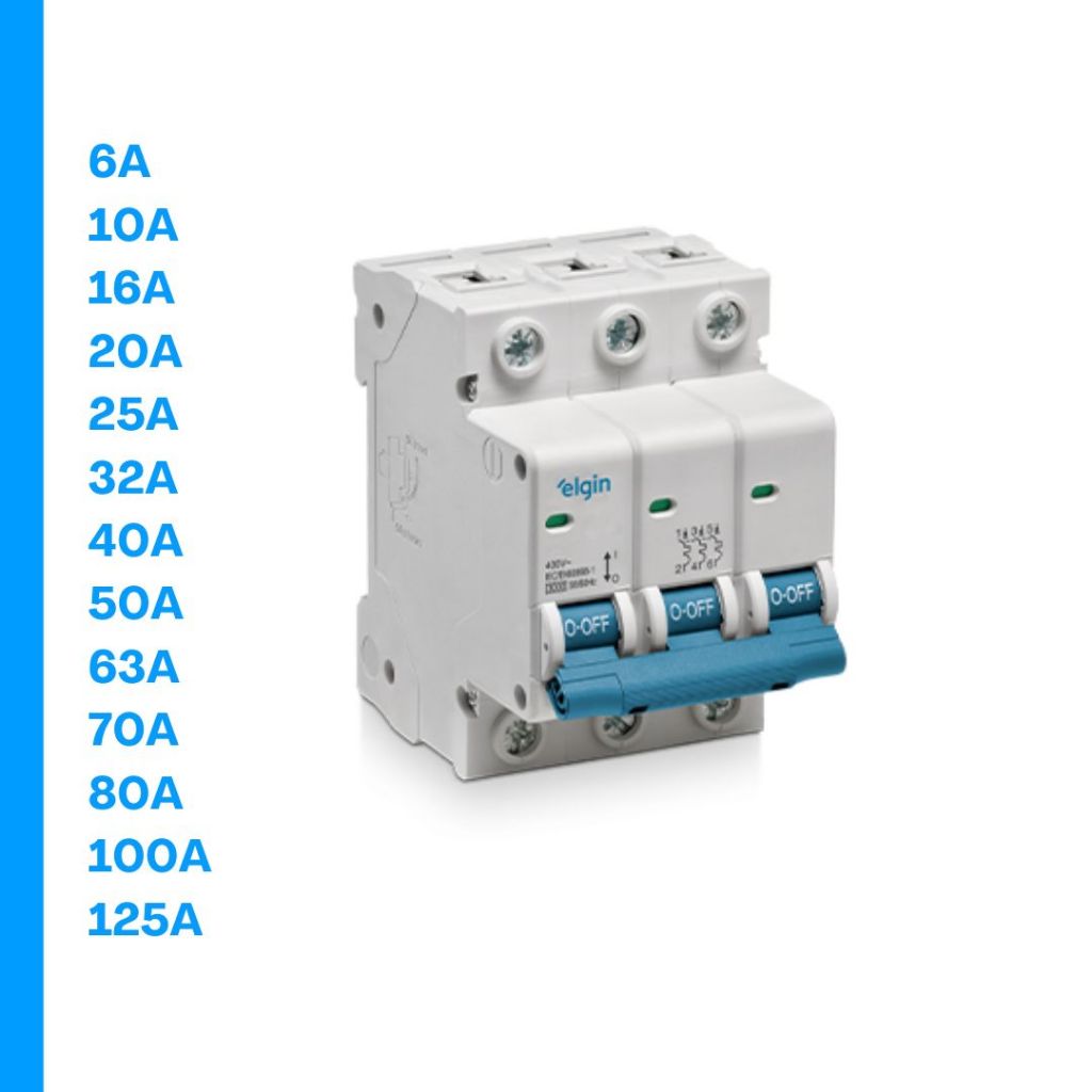 Disjuntor Magnético Tripolar Elgin 3 Polos 6A 10A 16A 20A 25A 32A 40A 50A 63A 70A 80A 100A 125A ...