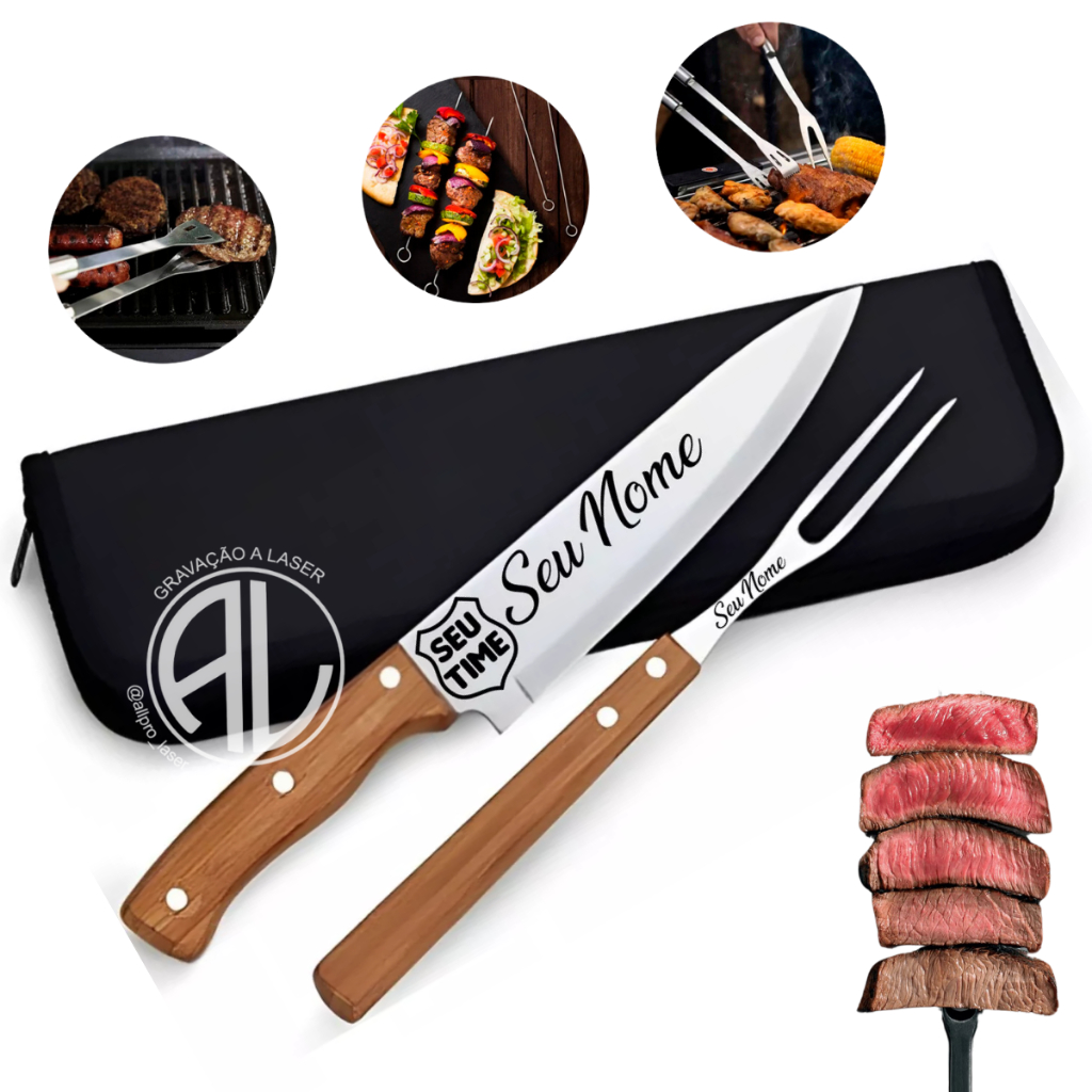 Kit Churrasco Faca Garfo Estojo Personalizado Nome Time Logo | Shopee ...