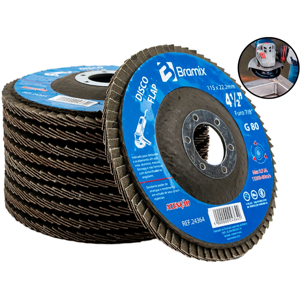 Kit 10 Disco Flap 115 X 22mm Esmerilhadeira Desbaste Para Aço Inox ...