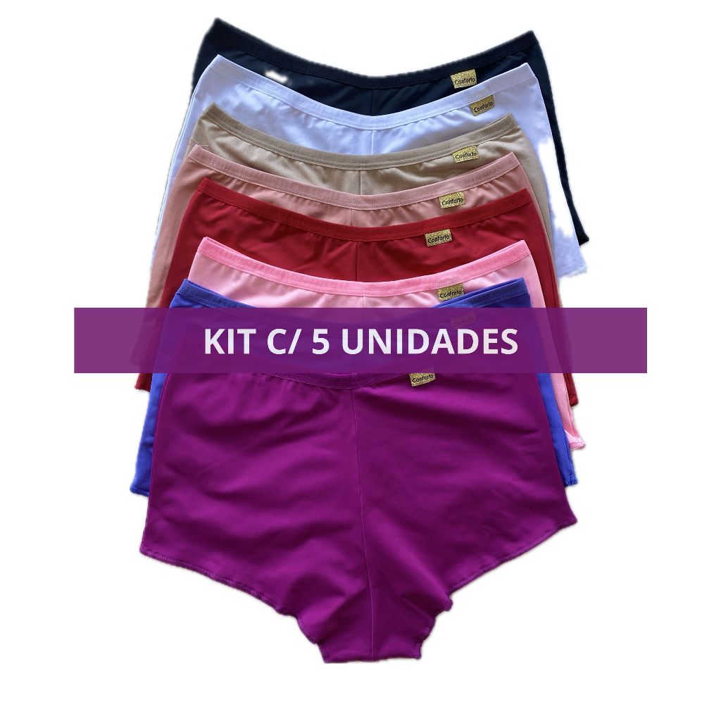 Kit c/ 5 Calcinha Boxer Feminina Shortinho Short Cueca Feminina Box | Shopee Brasil