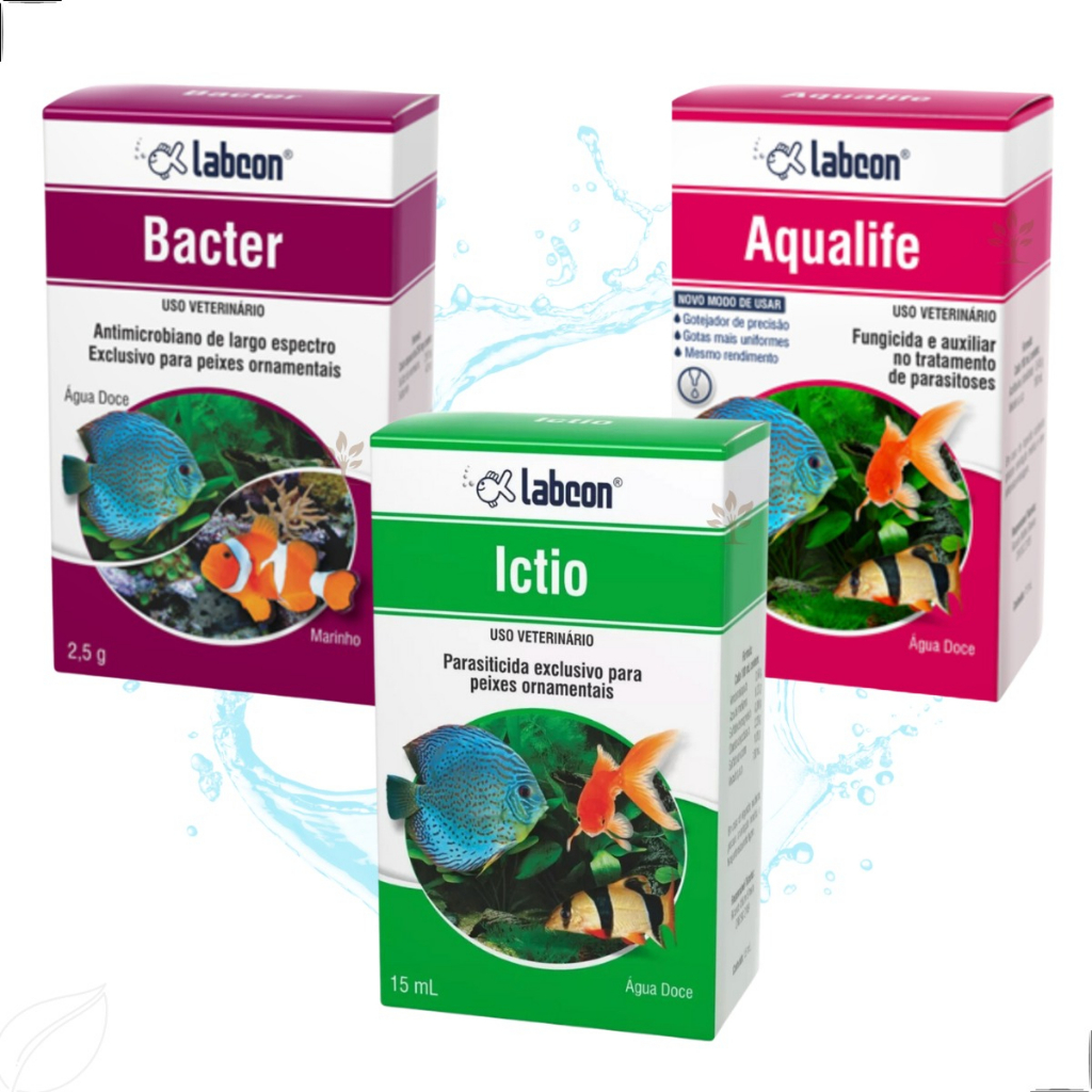 Labcon Kit Medicamento P/ Aquário Ictio Aqualife Bacter | Shopee Brasil