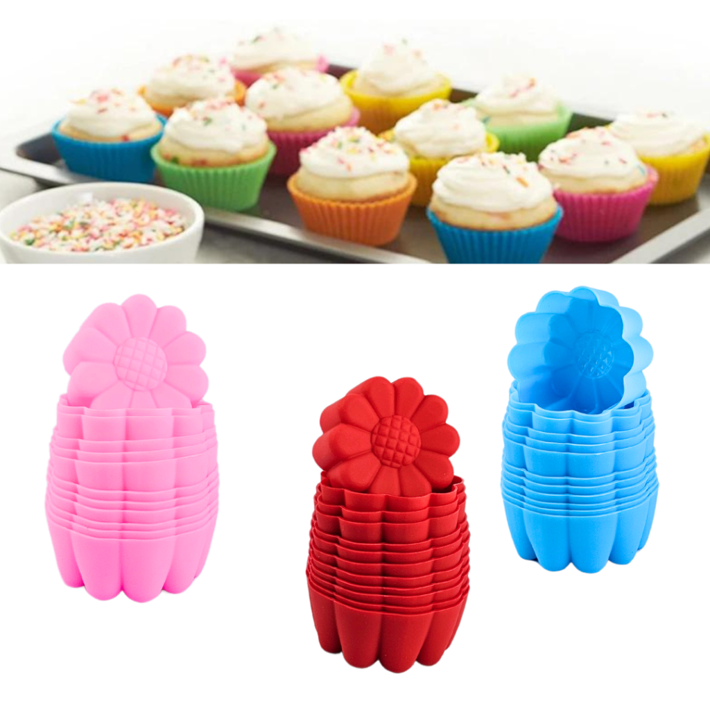 12 Mini Forma Flor 5x2,4cm Reutilizável Docinho Cupcake Pudim Silicone ...