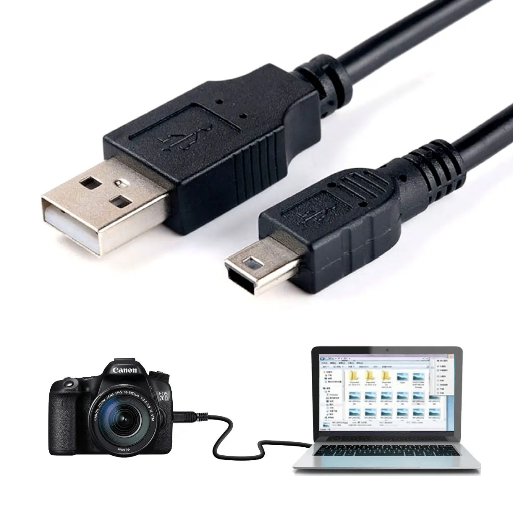 Cabo Mini USB 5 Pin para Câmeras Canon Selecionadas (1.5m) | Shopee Brasil
