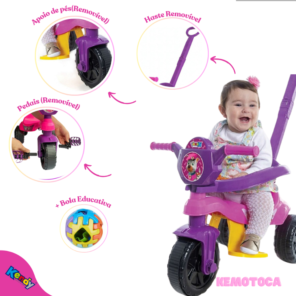 Triciclo Infantil Passeio Motoca Velotrol Menino Empurrador Pedal Rosa ...