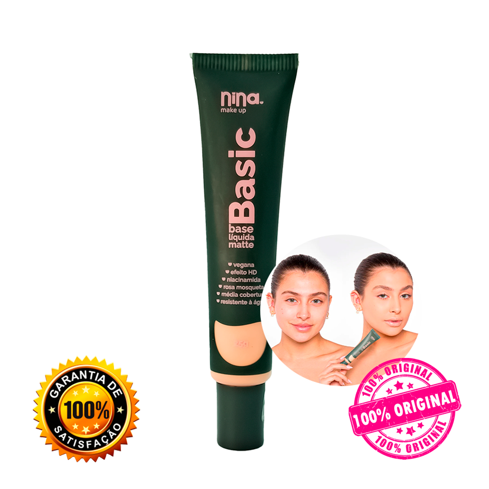 Nina Make Up Base Liquida Matte Basic 25g (Média Cobertura e Resistente ...