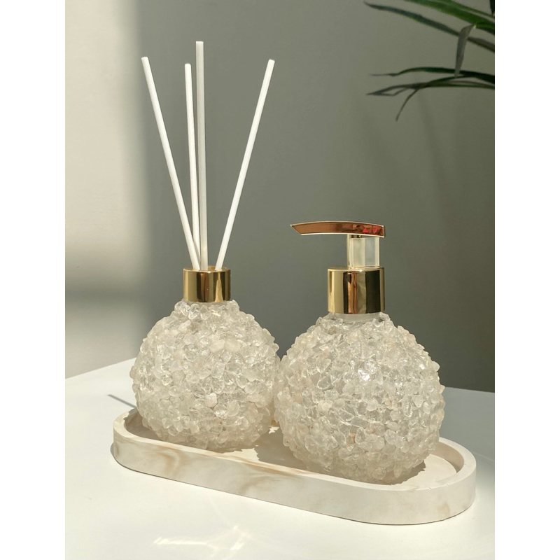 Kit Lavabo 3 peças Saboneteira e Difusor de Pedras Naturais Feito a mão ...