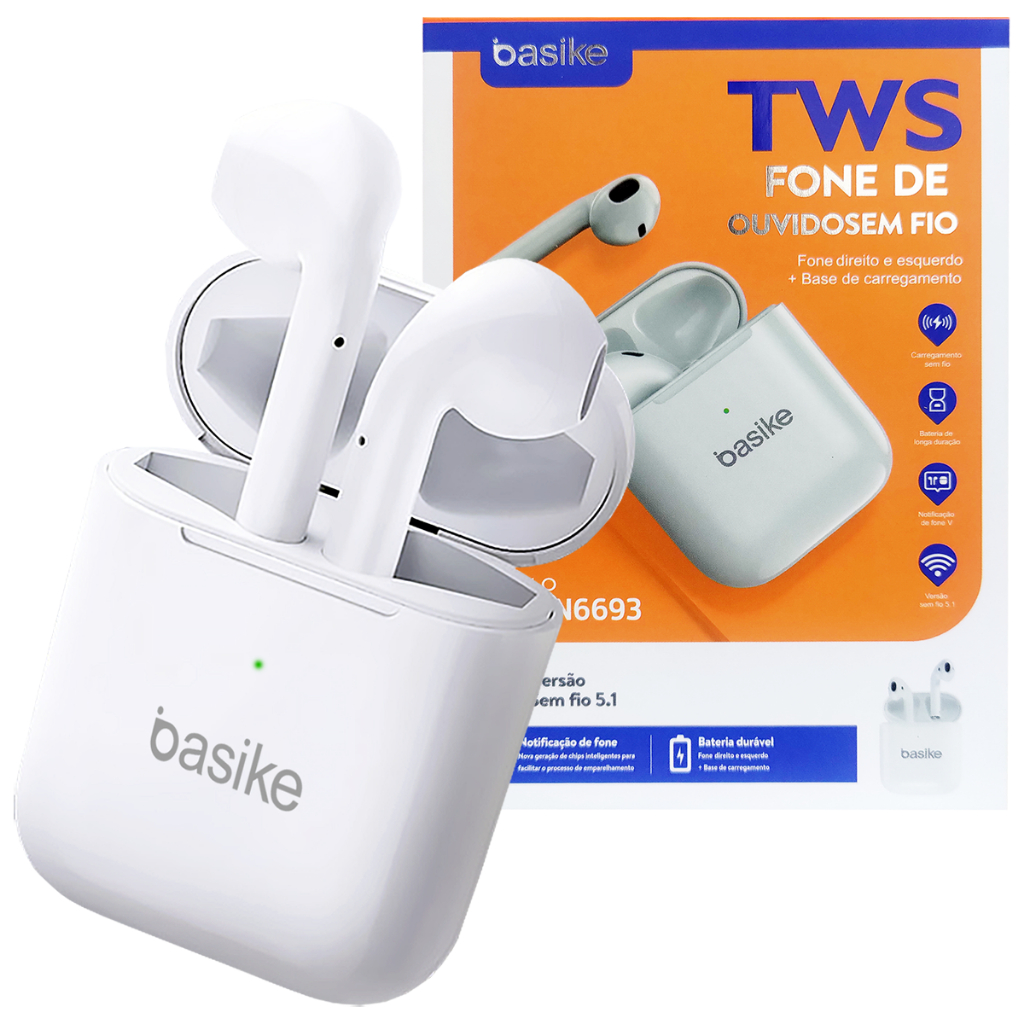 Fone de Ouvido TWS Bluetooth Intra Auricular Original Basike | Shopee ...