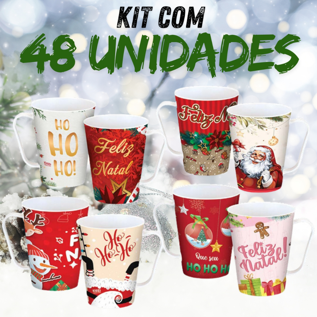 kit 48 Canecas Natal Plástico Decoradas 430ml Com Alça Xicara Atacado ...